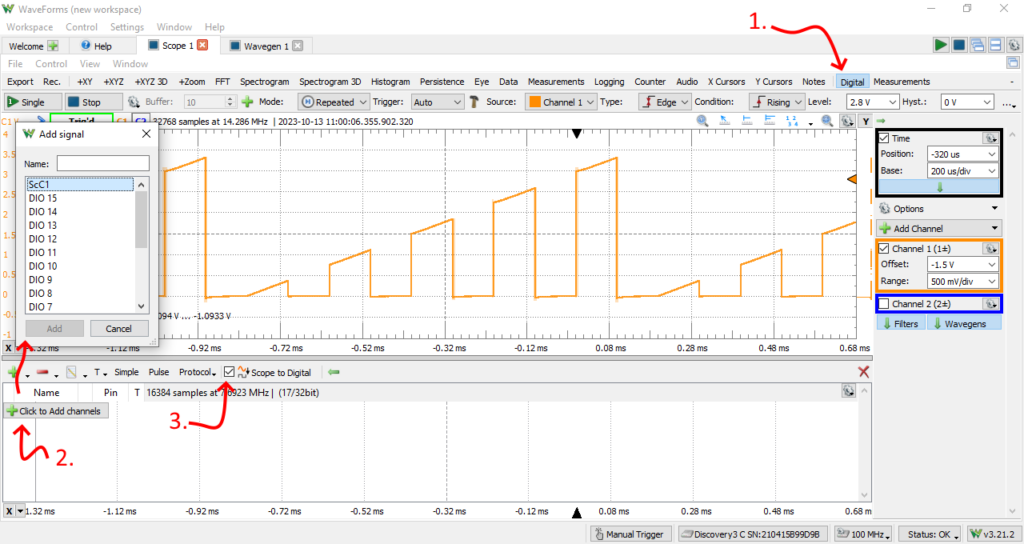 Scope to Digital – Interpreting Analog Input Signals as Digital Signals in WaveForms 3.21.2 ...